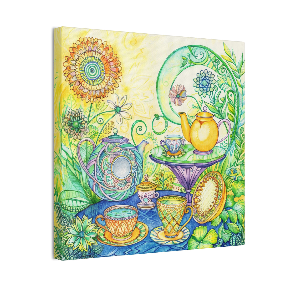 Colorful Raven and Crow Garden Tea Party Zentangle Canvas Wall Art ...